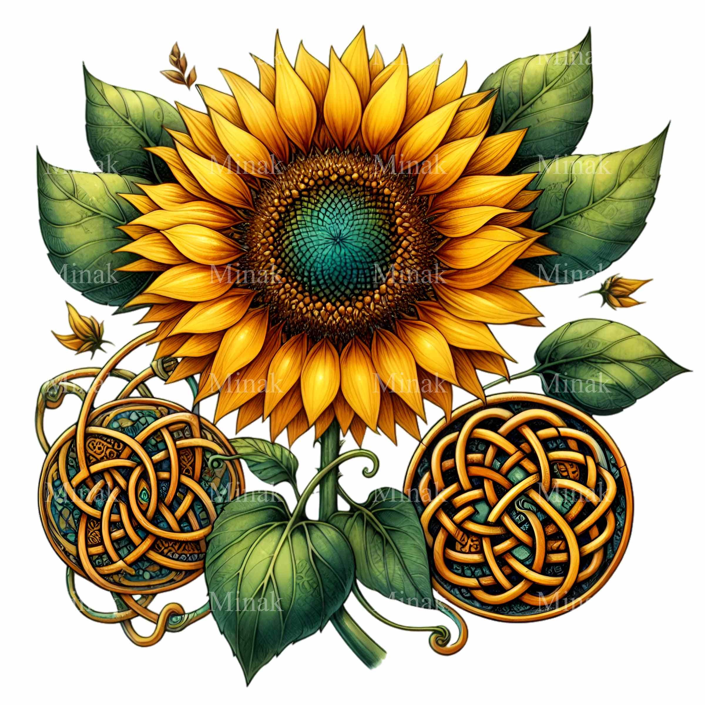 15 PNG Celtic Sunflower Clipart, Knotwork Floral Sublimation, Irish ...