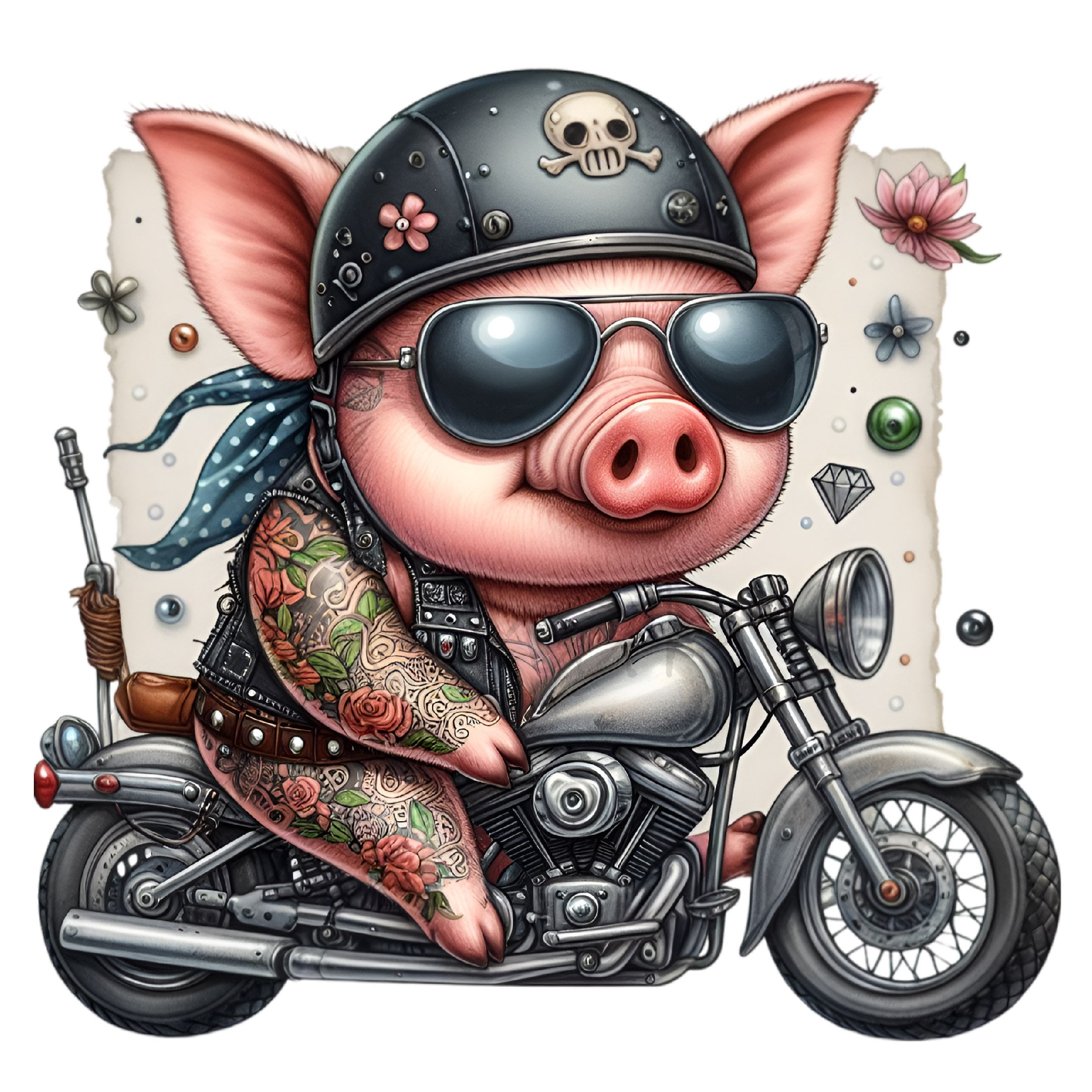 12 PNG Biker Pig Clipart – Motorcycle Pig Tattoo Animal for Funny Gifts ...