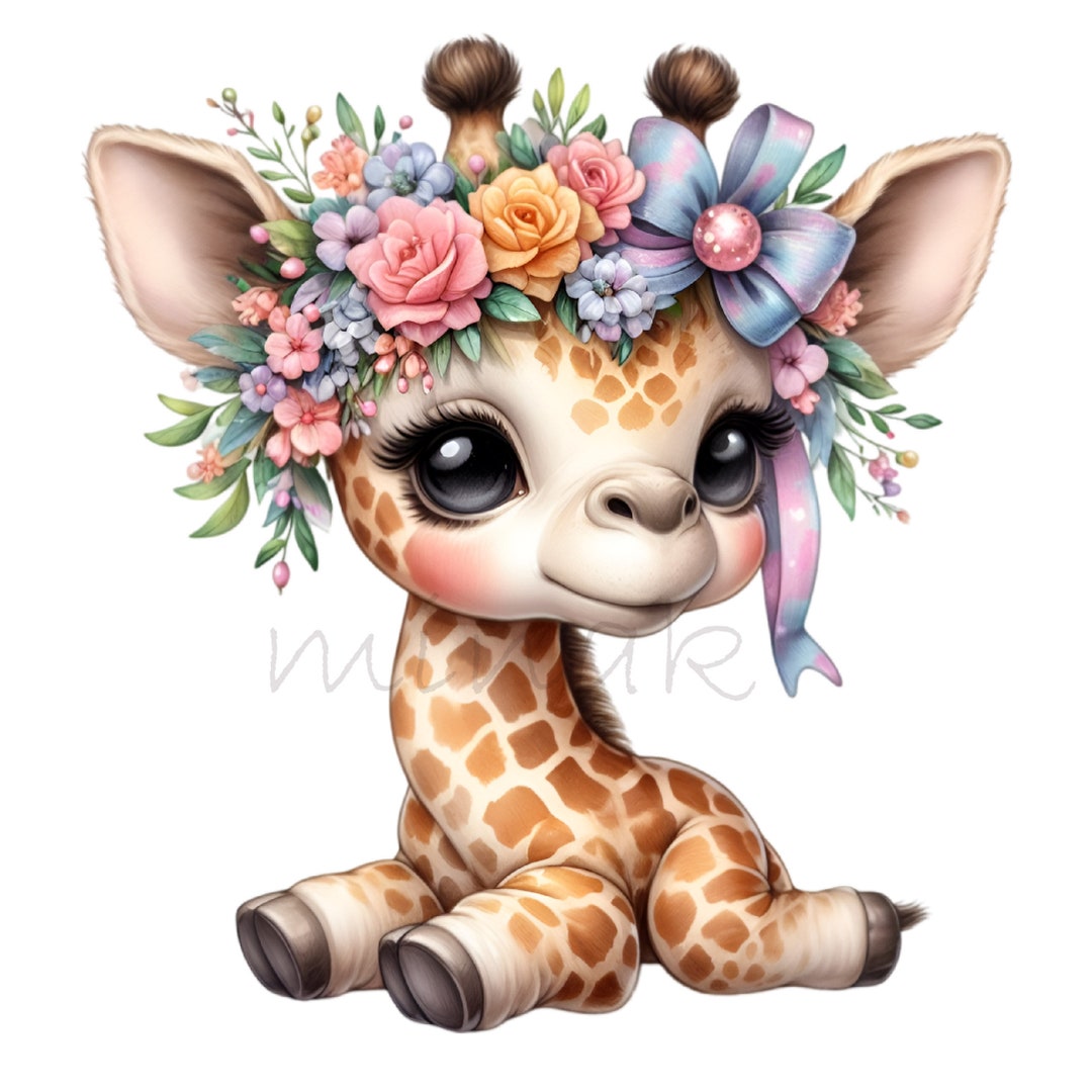 10 PNG Baby Giraffe Clipart – Floral Jungle Animal Png – Cute Nursery ...