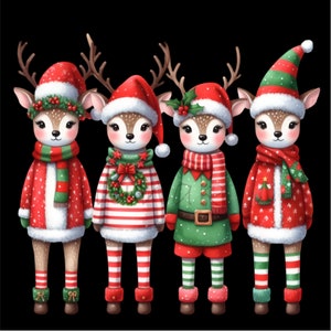 Christmas Reindeer Clipart, 14 Festive Holiday Deer PNG, Santa and Elf ...