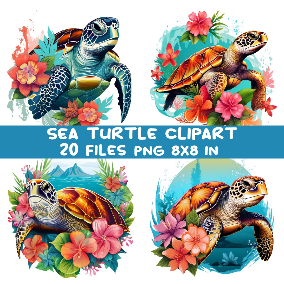 Sea Turtle Clipart Bundle 20 PNG Watercolor Floral Animals, Nautical ...