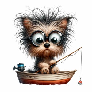 12 PNG Fishing Dog Clipart – Cartoon Terrier With Glasses PNG – Cute ...
