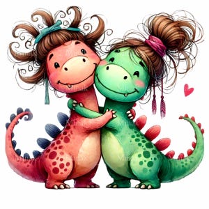 15 PNG Dinosaur Friends Clipart – Cartoon Dino Pair Illustration for ...