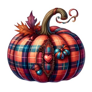 10 Colorful Plaid Pumpkin PNG Clipart, Blue and Orange Patchwork Fall ...