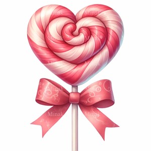 12 Heart Shaped Lollipop PNG Clipart With Pink Bow, Cute Candy ...