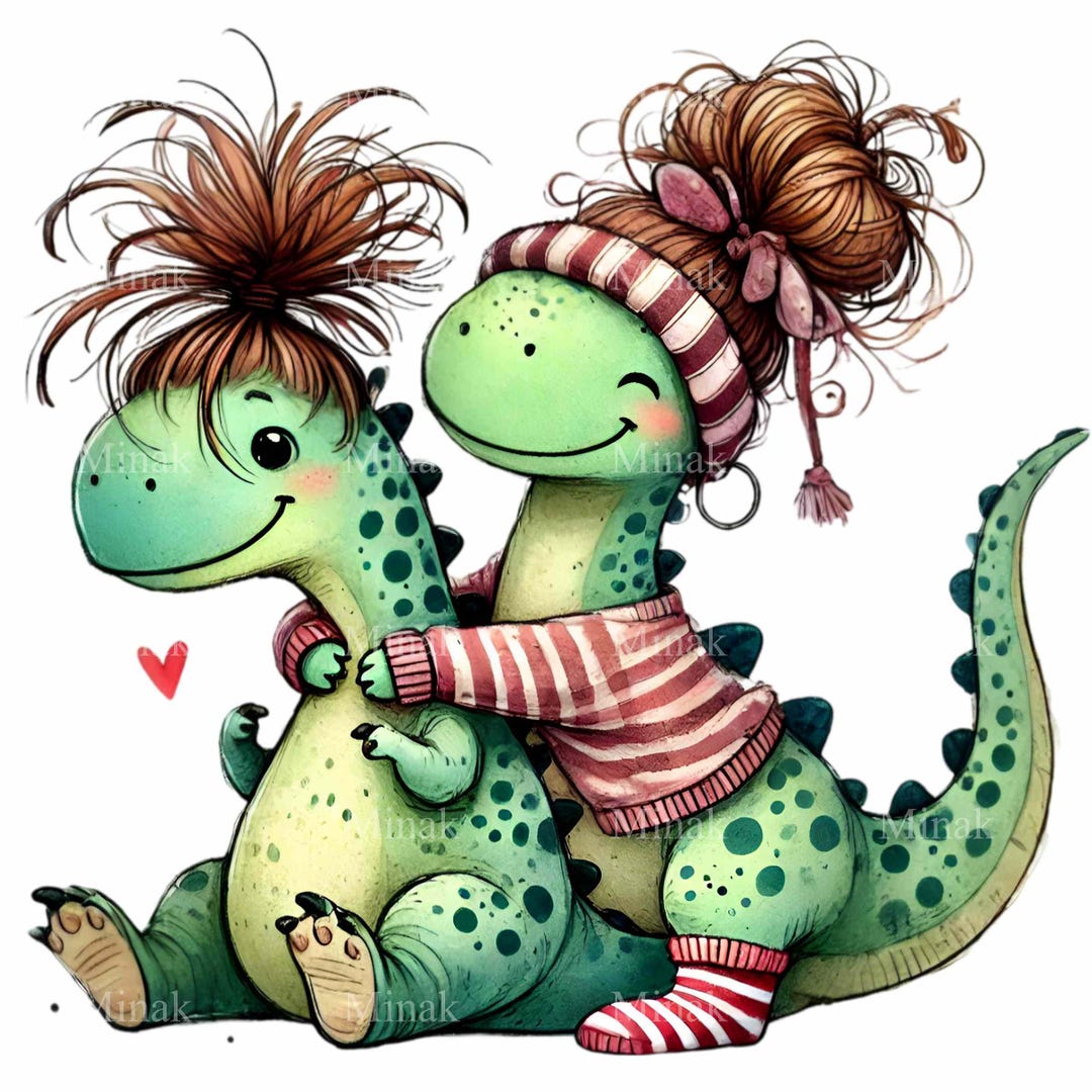 15 Cute Dinosaur PNG Clipart for Kids, Dino Hug Digital Download ...