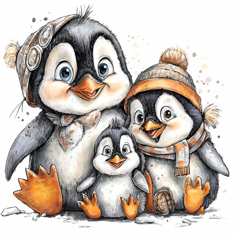 15 PNG Winter Animal Clipart – Penguin Family PNG – Cute Cartoon ...