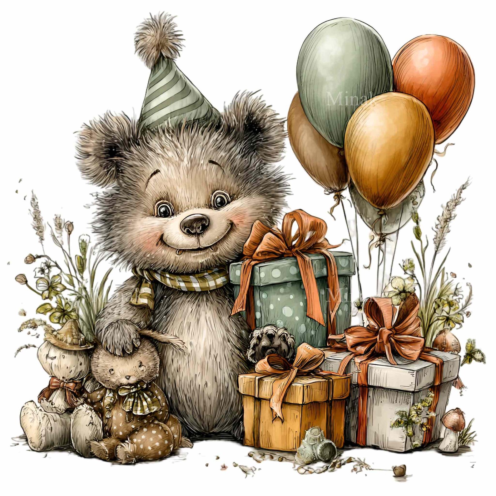 10 PNG Birthday Bear Clipart - Cute Party Animal Png - Kids Invitation ...