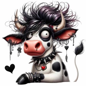 Punk Cow With Hearts PNG Clipart 12 Edgy Animal Art With Glasses and ...