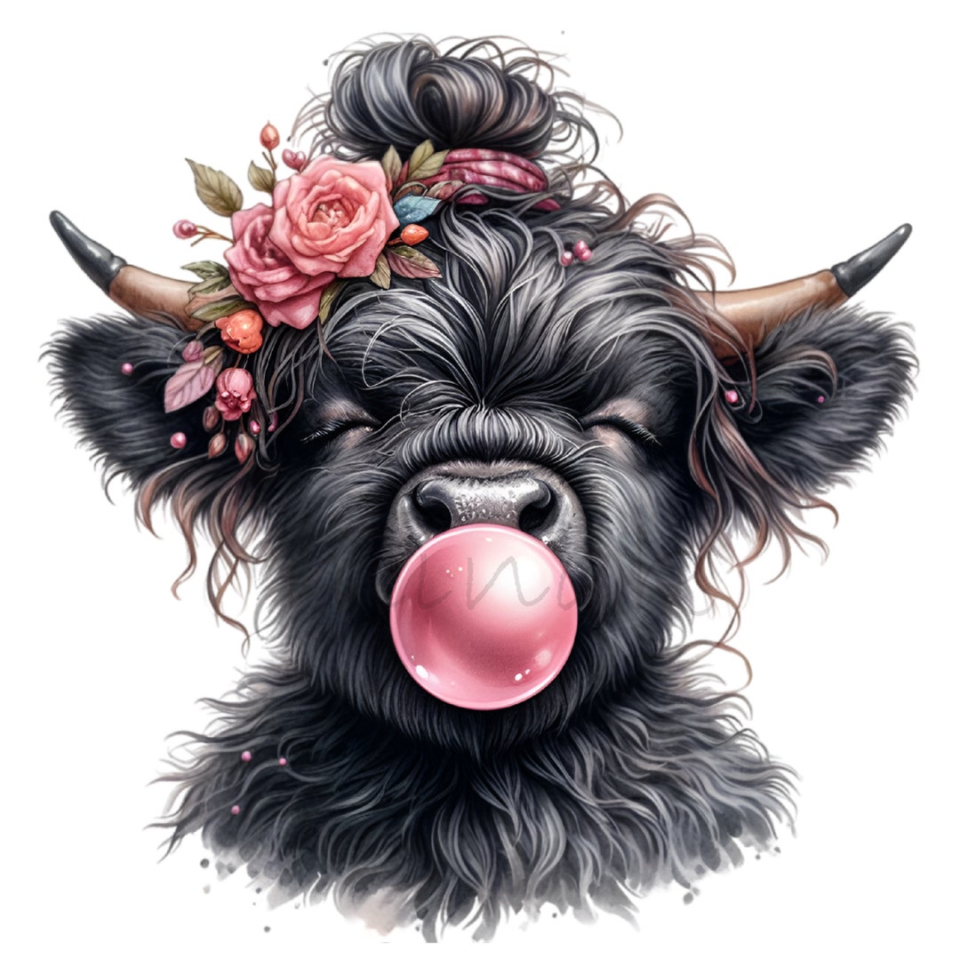 Cow Blow Bubble Gum Clip Art, 15 PNG Leopard Print, Highland Cow Bow ...
