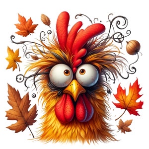 Funny Rooster Fall Leaves 12 PNG Crazy Chicken Graphics Cartoon ...