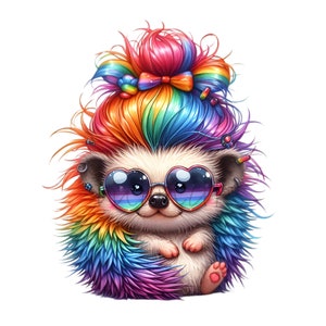 Rainbow Hedgehog Cute Baby Animal Clipart 12 PNG Illustration, Digital ...