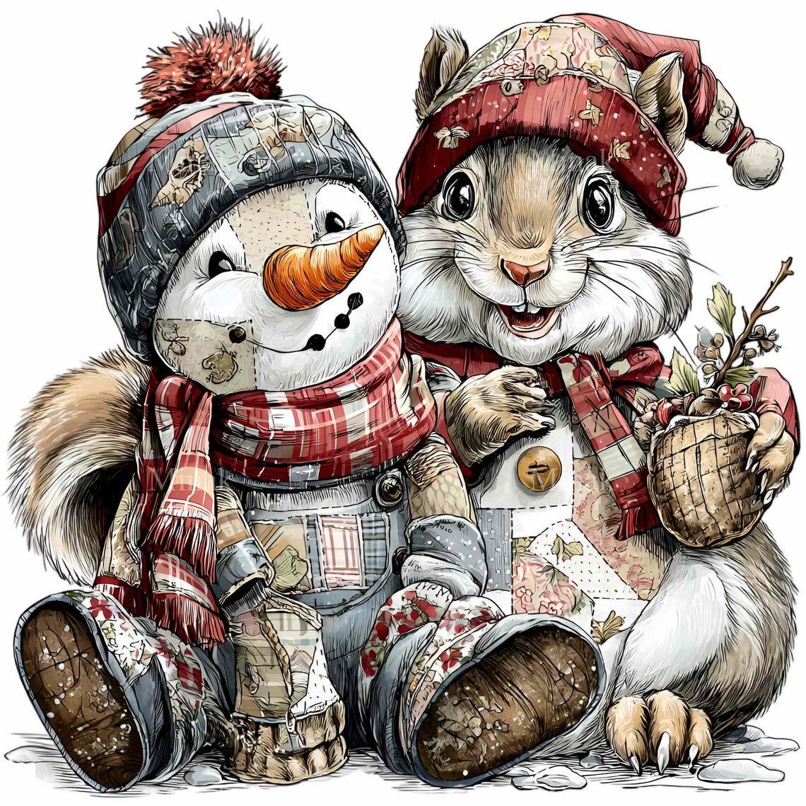 10 PNG Winter Friends Clipart – Snowman Squirrel PNG – Cute Holiday for ...