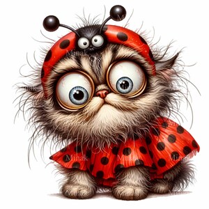 12 PNG Ladybug Costume Cat – Funny Fluffy Cat Clipart – Cute Cartoon ...