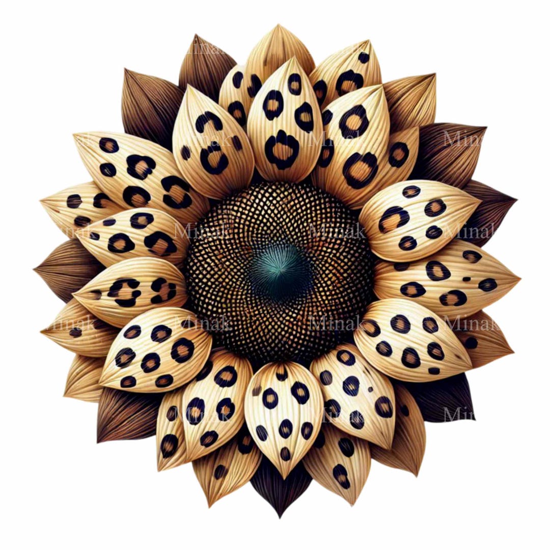 12 Leopard Print Sunflower PNG Clipart, Wild Animal Print Digital Art ...
