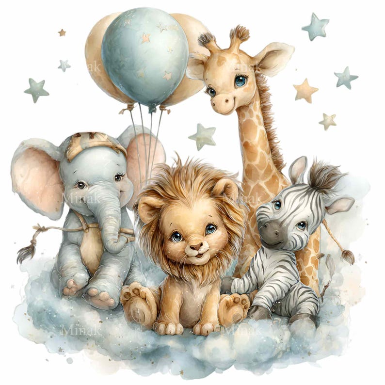 12 PNG Safari Baby Animals Clipart – Lion Elephant Giraffe Zebra ...
