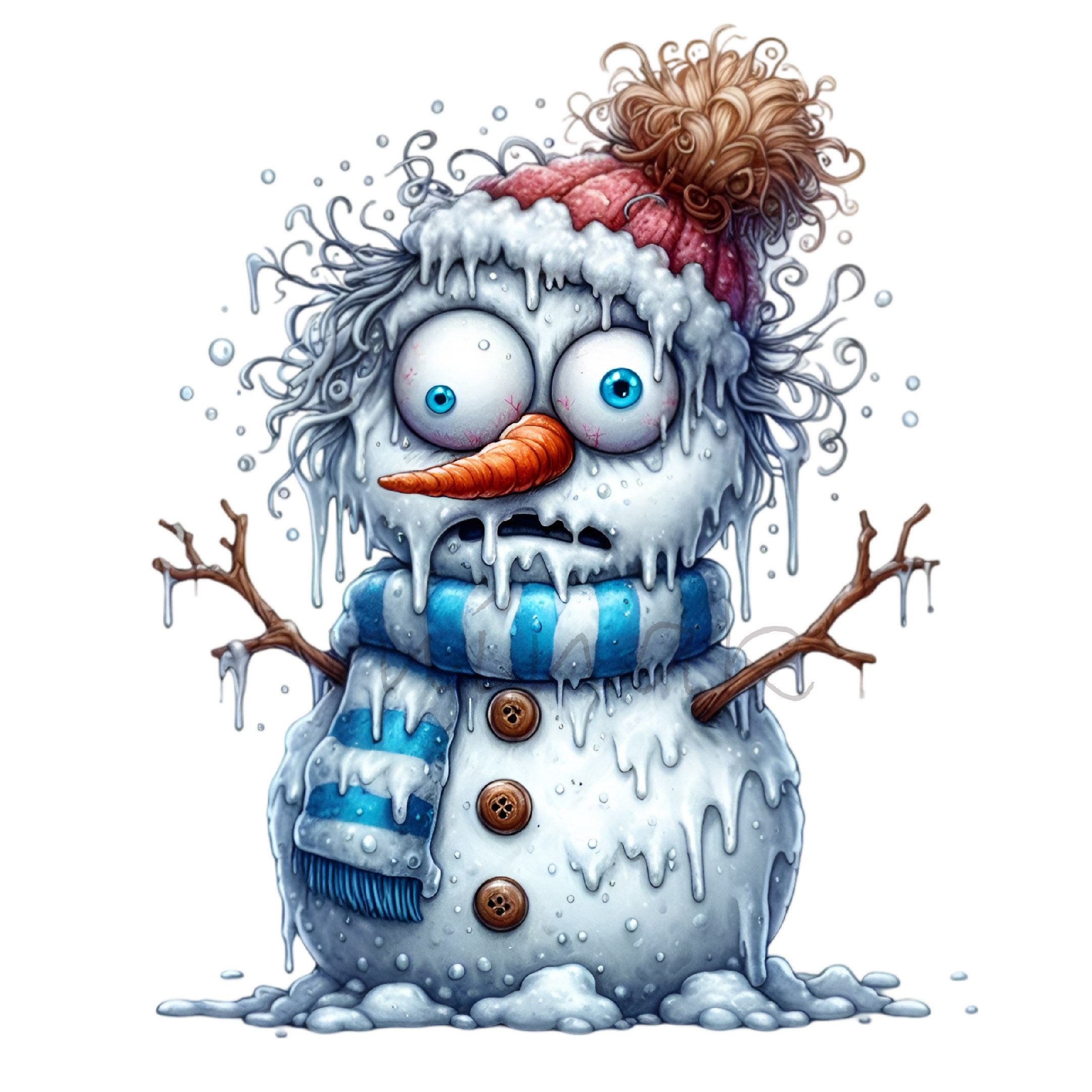 12 Melting Snowman PNG – Funny Winter Clipart With Scarf and Pinecones ...