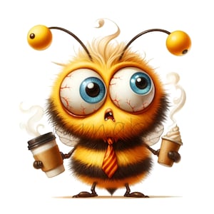Quirky Bee Drinking Coffee 12 PNG Funny Autumn Kids Comics Cartoon ...