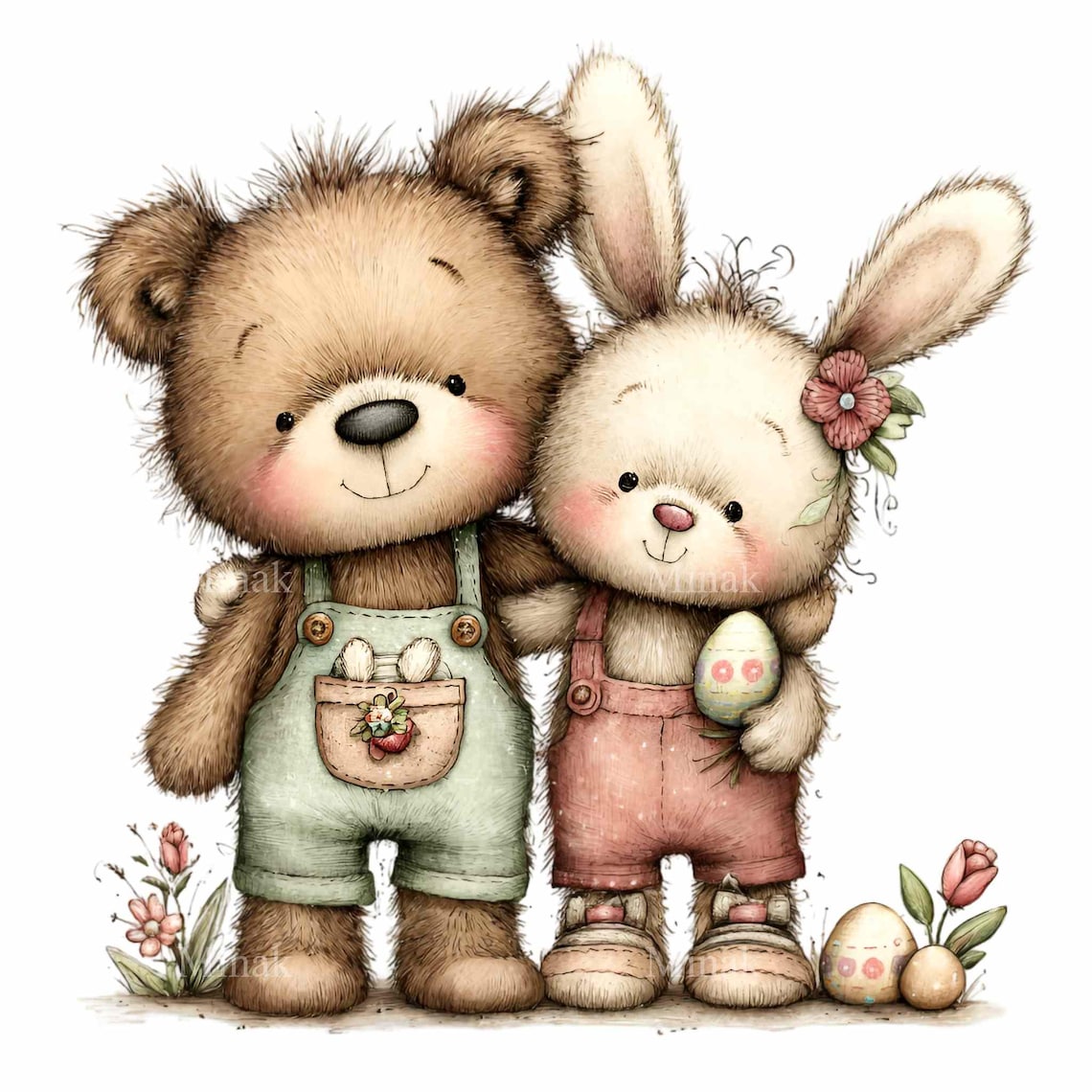 15 PNG Bear and Bunny Clipart – Sweet Animal Hug Illustration, Spring ...