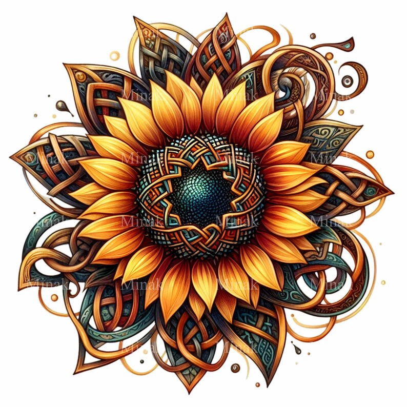 15 PNG Celtic Sunflower Clipart, Knotwork Floral Sublimation, Irish ...