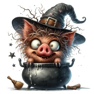 Crazy Pig With Witch Hat and Cauldron 12 PNG Quirky Animal Funny ...