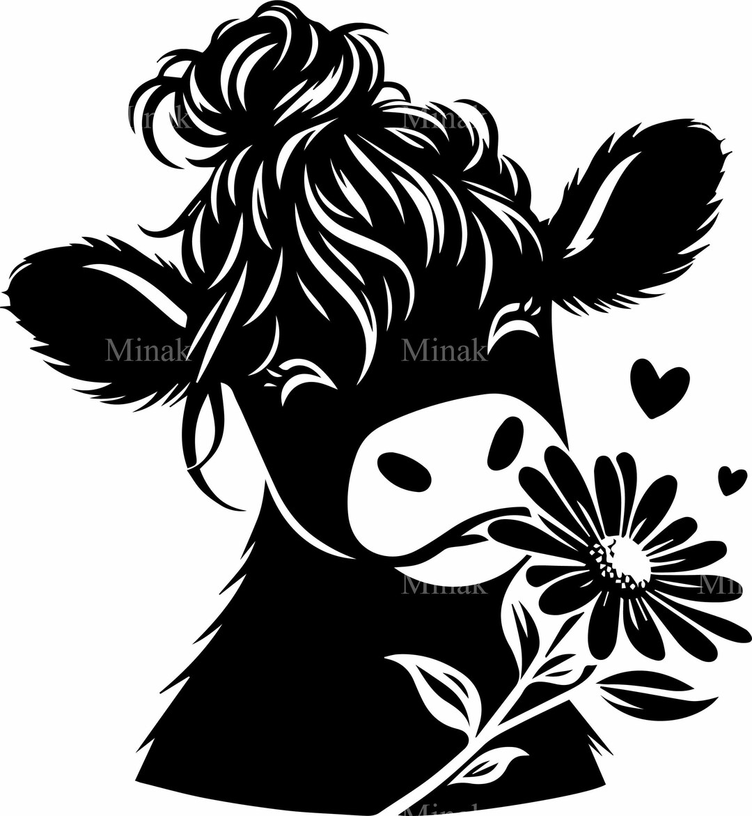 8 SVG Cow With Daisy SVG Cut File, Cute Cow Face With Flower Silhouette ...