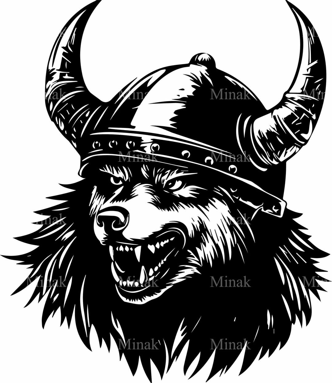 4 SVG Fierce Viking Wolf SVG – Horned Helmet Warrior Animal Clipart ...