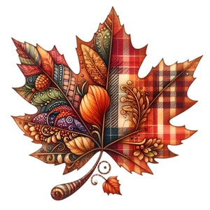 Autumn Plaid Leaf Clipart PNG, 15 Colorful Fall Leaf With Tartan ...