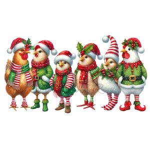 Festive Christmas Chicken Family Clipart 10 Adorable Chickens in ...
