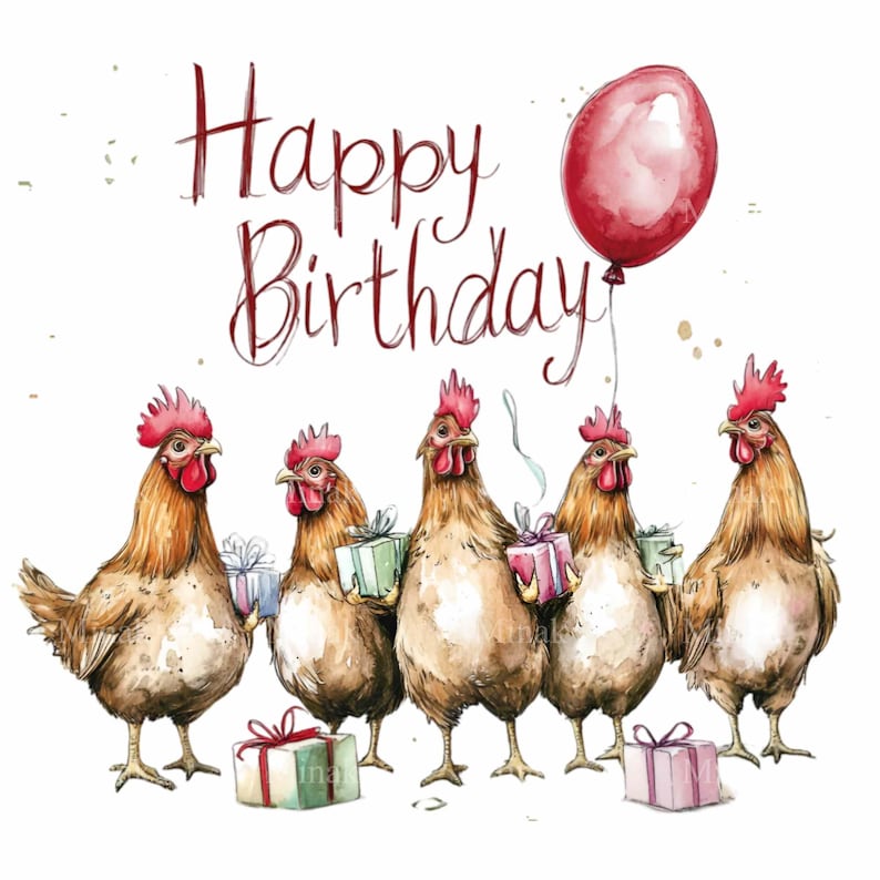 14 Funny Chicken Birthday PNG Clipart With Balloons and Gifts – Farm ...