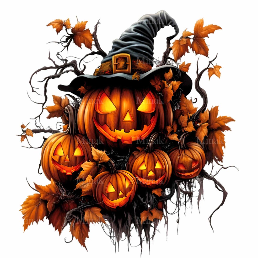 10 PNG Glow Halloween Pumpkin Witch Hat Spooky Patch Clipart - Etsy