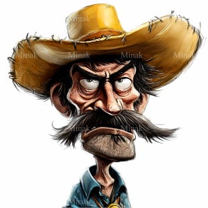 15 Funny Angry Cowboy PNG Clipart With Hat and Mustache, Whimsical ...