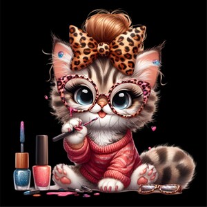 Cute Cat Doing Nails Clipart | Adorable Kitty Illustration 15 PNG ...