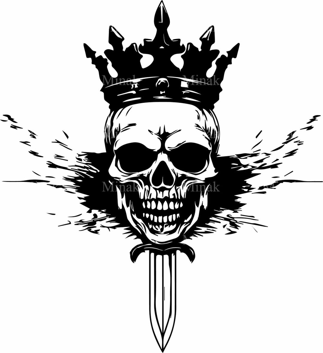 5 SVG Skull King SVG Cut File, Crowned Skull With Sword, Gothic Warrior ...