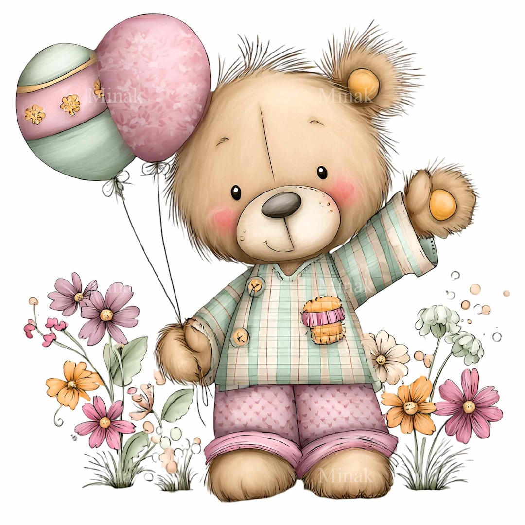 16 PNG Birthday Bear Clipart – Cute Bear PNG for Nursery Wall Art, Baby ...