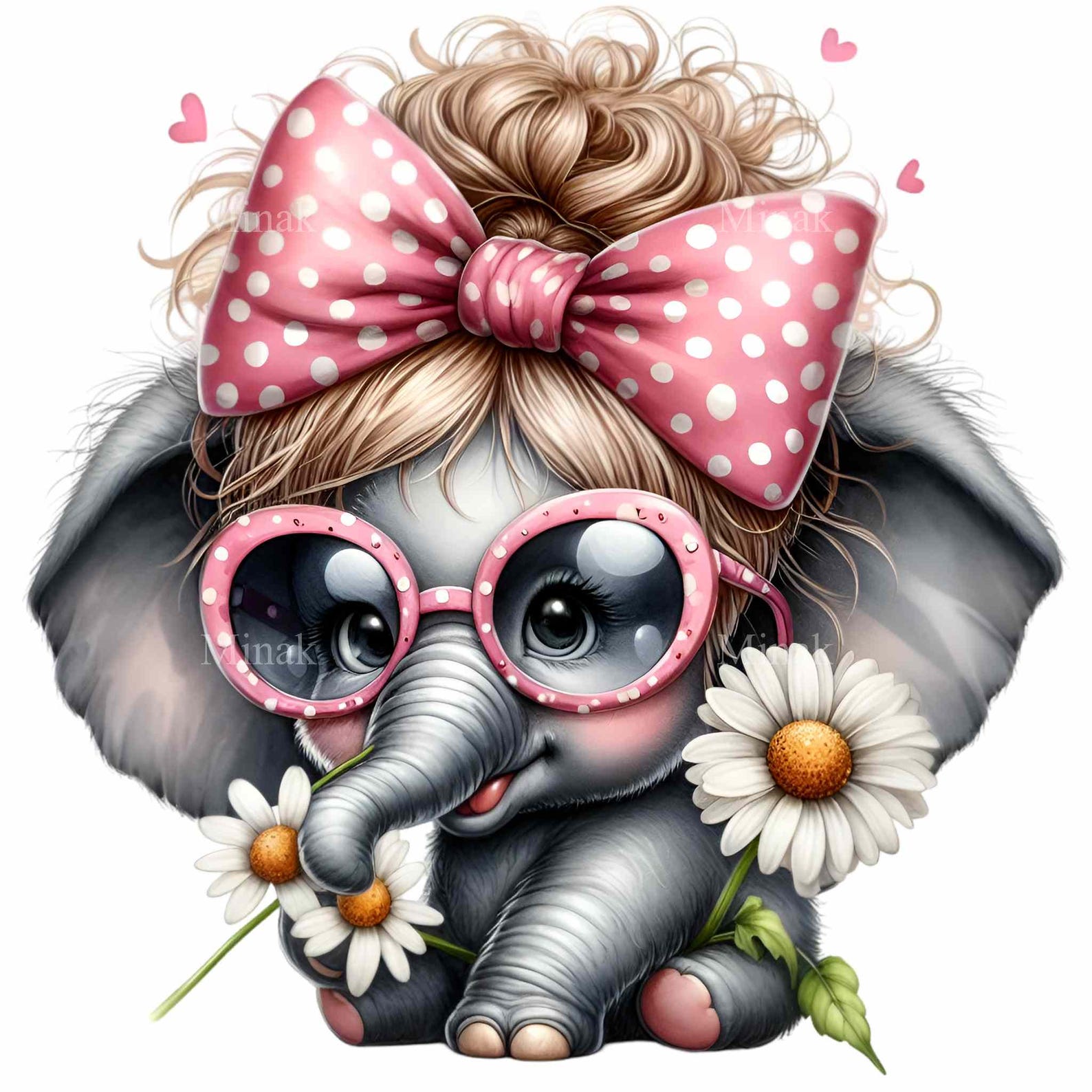 15 PNG Elephant Clipart – Baby Girl Illustration With Glasses & Pink ...