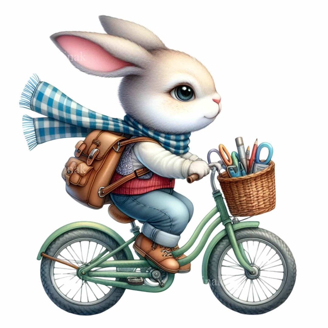 12 PNG Cute Bunny on Bicycle PNG Clipart – Rabbit With Backpack and ...