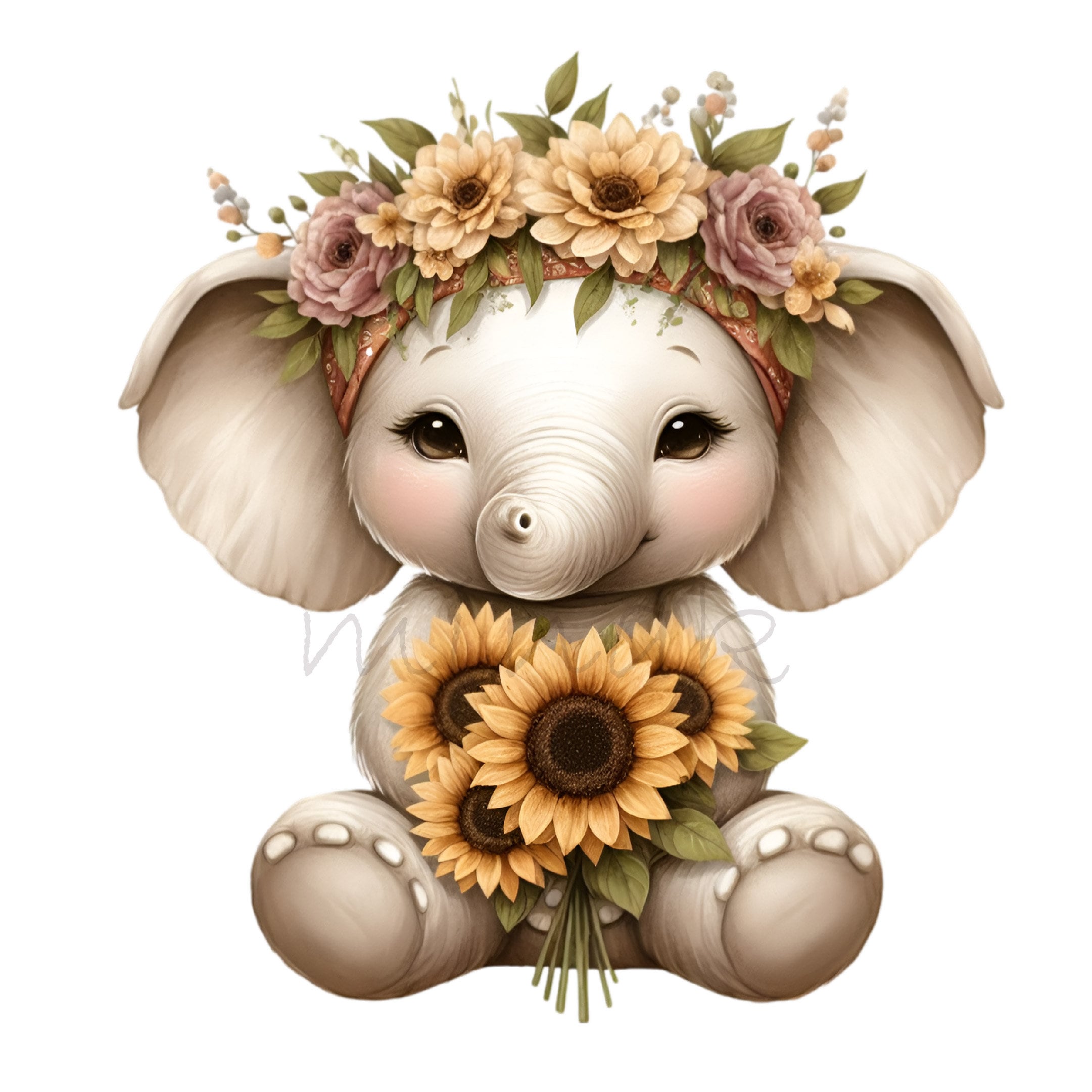 12 PNG Elephant Sunflower Farm Animal Clipart, Nursery Digital Download ...