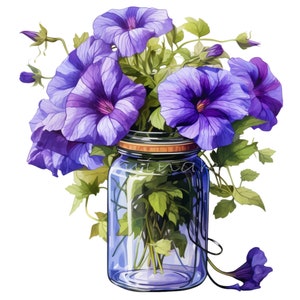 10 Blue Floral Jar PNG Clipart - Mason Jar With Elegant Blue Flowers ...