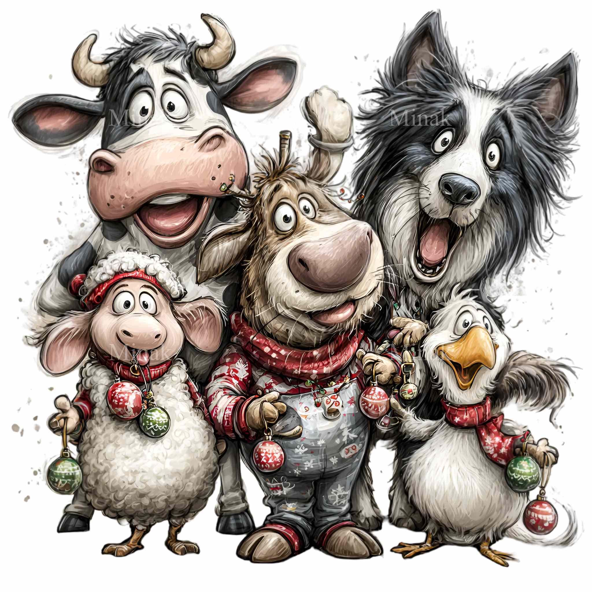 11 PNG Farm Animal Christmas Clipart – Festive Cow Dog Sheep PNG ...