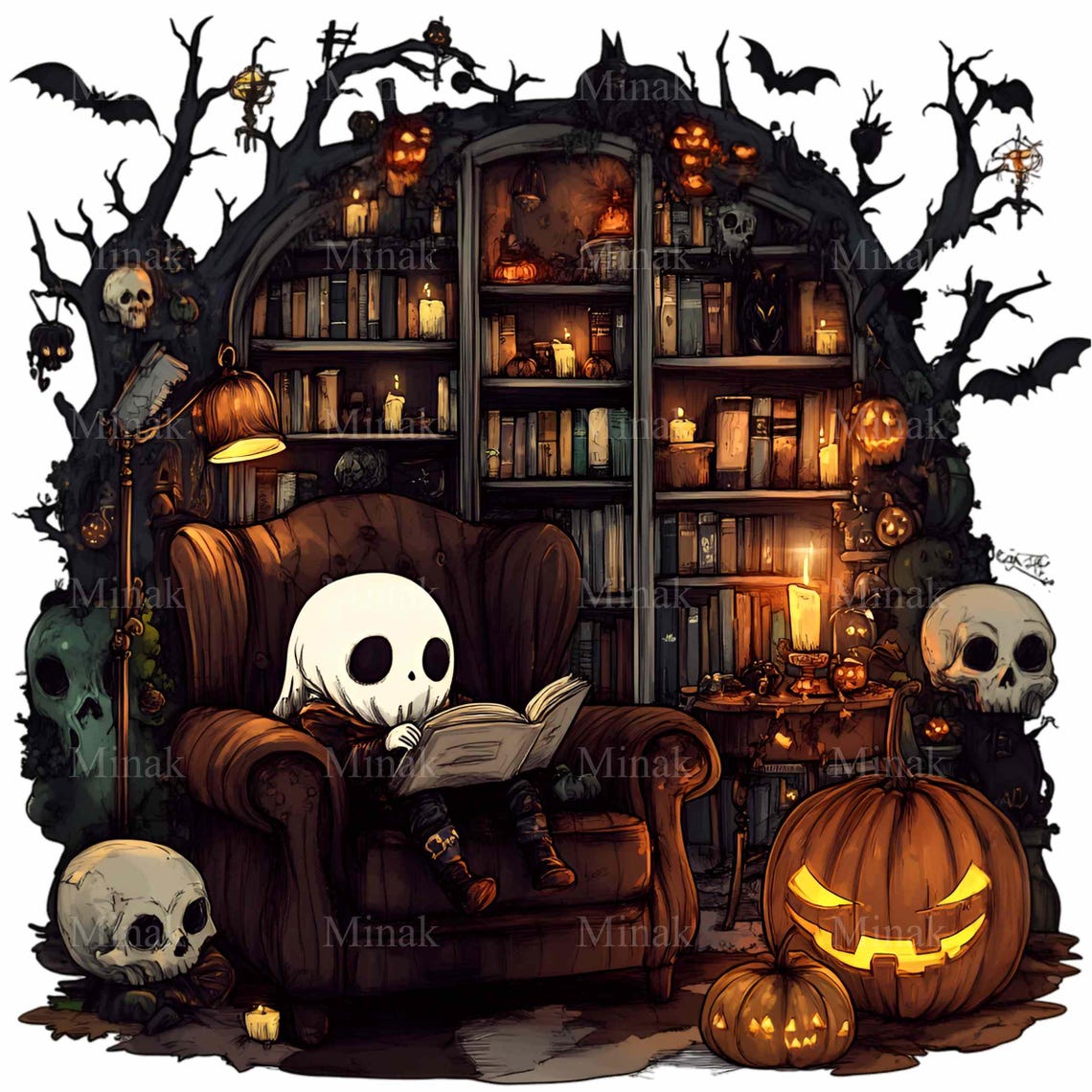 10 PNG Ghost Reading Clipart – Spooky Halloween Library PNG – Cute ...