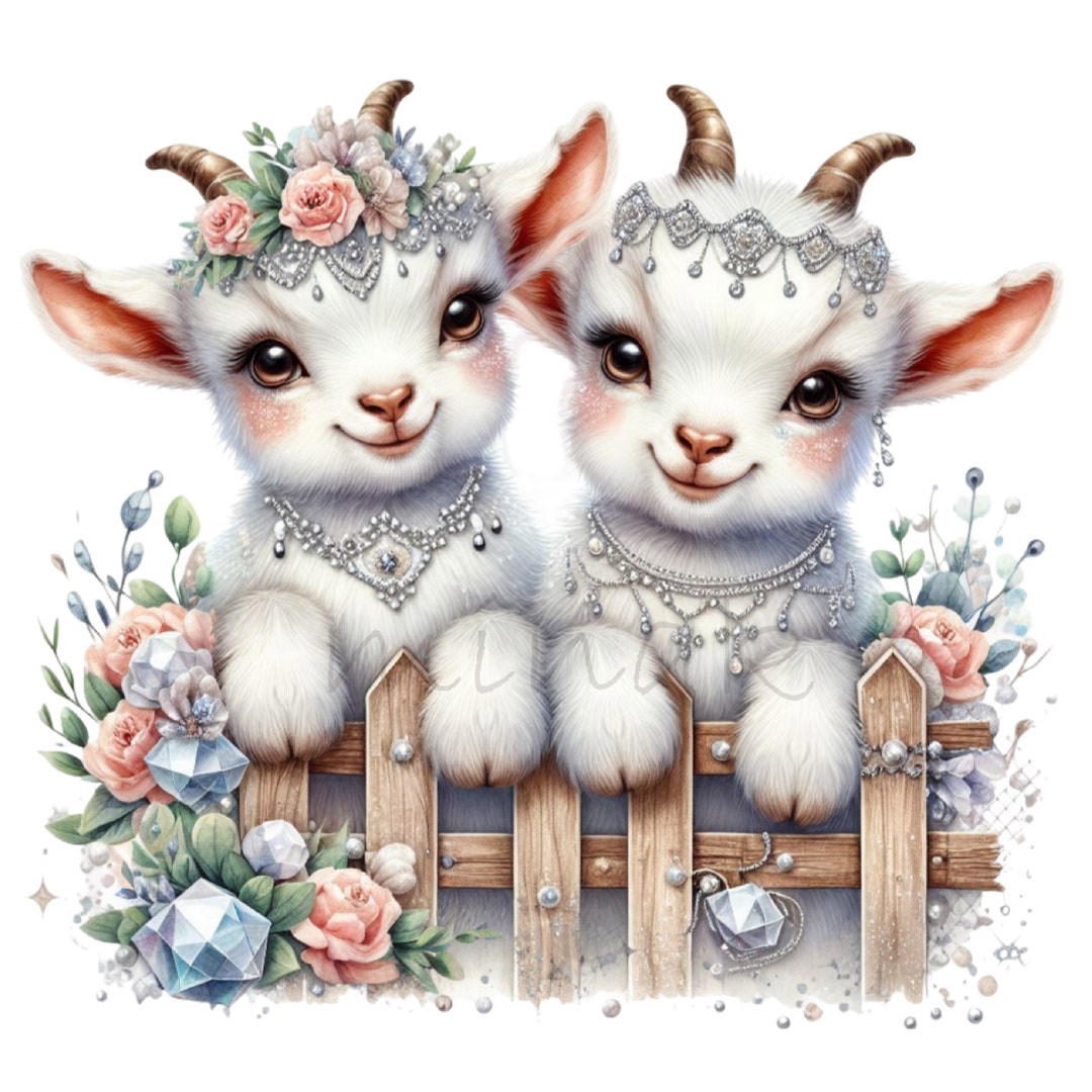 Princess Goat Twins Clipart Adorable Goat Illustration 10 PNG - Etsy