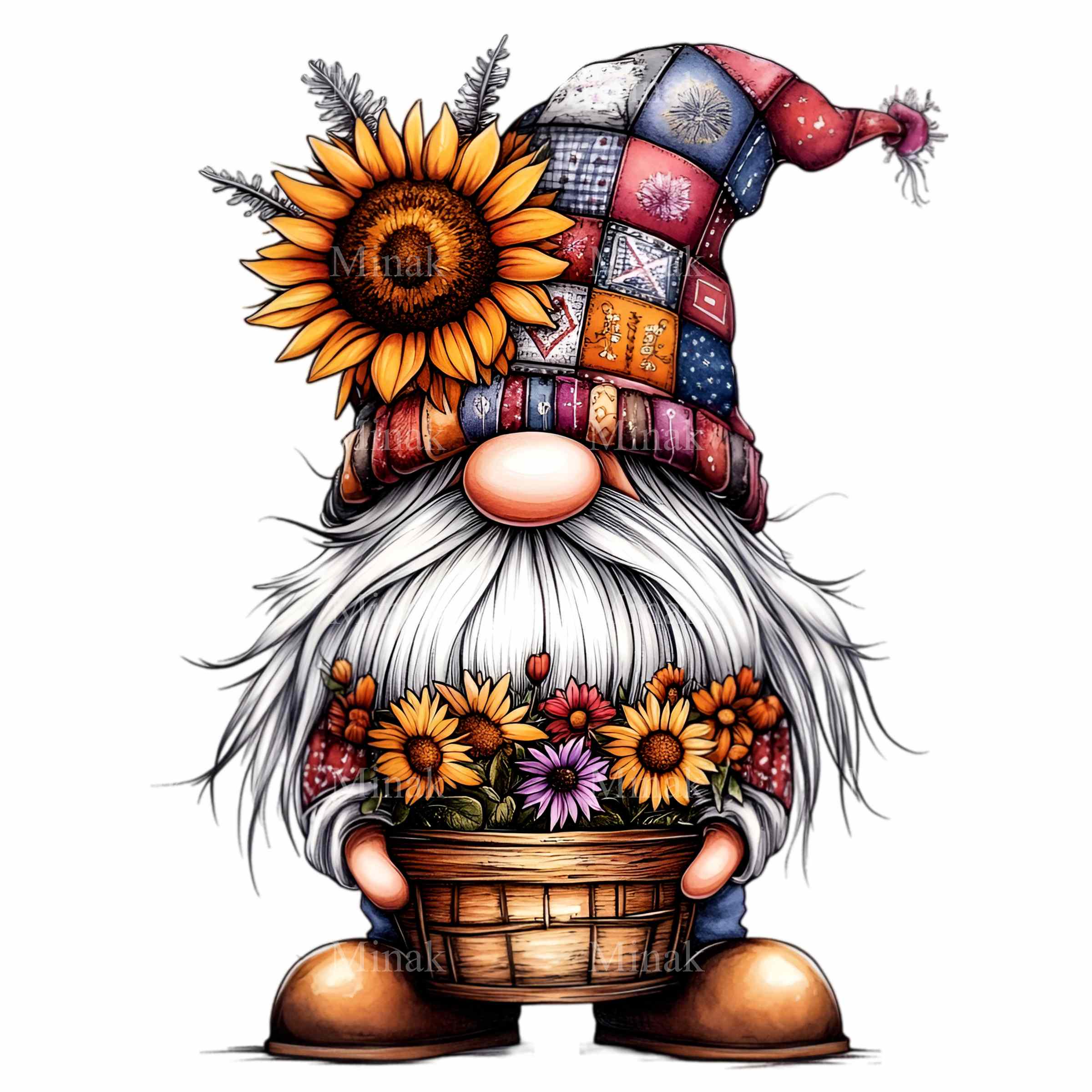16 PNG Sunflower Gnome Patchwork Autumn Clipart, Fall Garden - Etsy