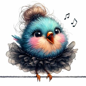 12 PNG Singing Bird Clipart, Blue Chick Watercolor, Music Teacher Gift ...