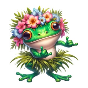14 Hula Frog PNG, Cute Tropical Frog With Flower Crown Clipart ...