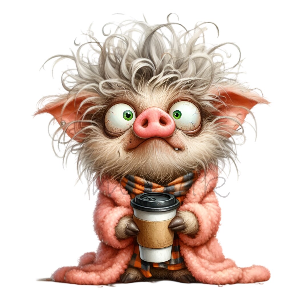 Funny Pig Drinking Coffee 12 PNG Comics Quirky Animal Cartoon ...