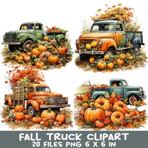 Fall Truck Clipart PNG Vintage Truck With Pumpkins and Autumn Leaves ...