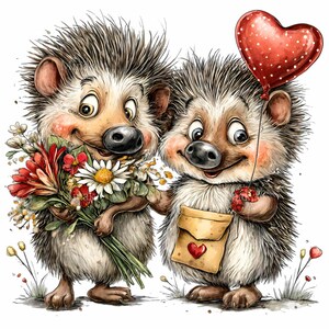 10 PNG Valentine Animal Clipart – Hedgehog Love PNG – Cute Couple ...
