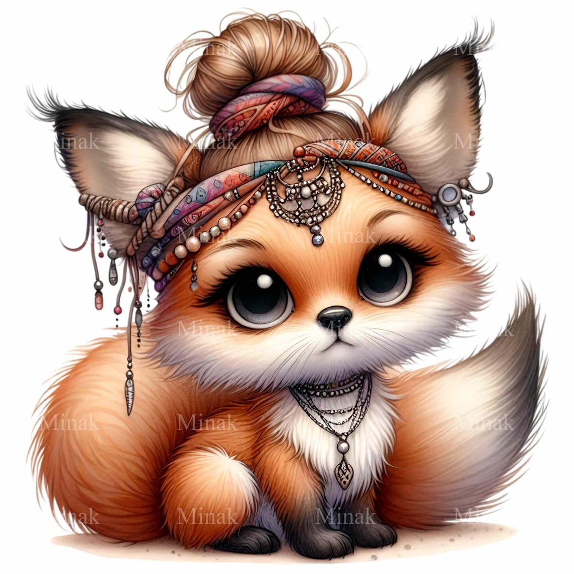 11 PNG Jeweled Fox Clipart, Beaded Tribal Animal Illustration - Etsy