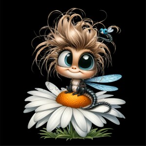 Cute Furry Dragonfly Insect on Daisy Digital Clipart 14 PNG - Adorable ...